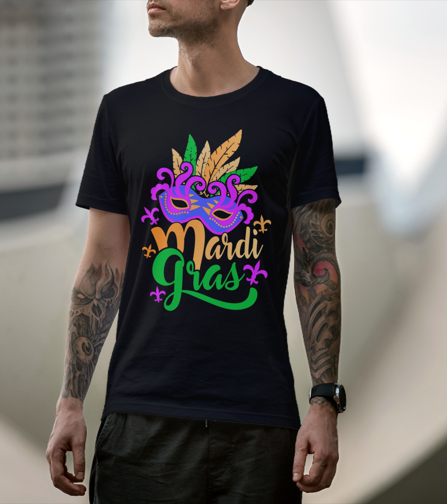 Mardi Gras Mask With Feathers And Fleur-de-Lis T-Shirt