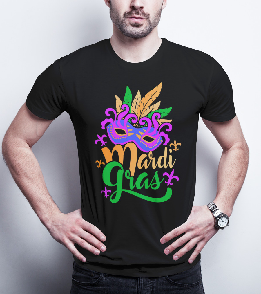 Mardi Gras Mask With Feathers And Fleur-de-Lis T-Shirt