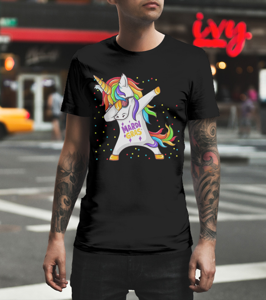 Mardi Gras Rainbow Unicorn Dabbing T-Shirt
