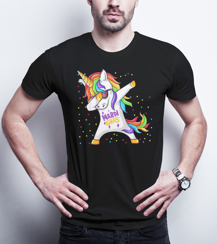 Mardi Gras Rainbow Unicorn Dabbing T-Shirt