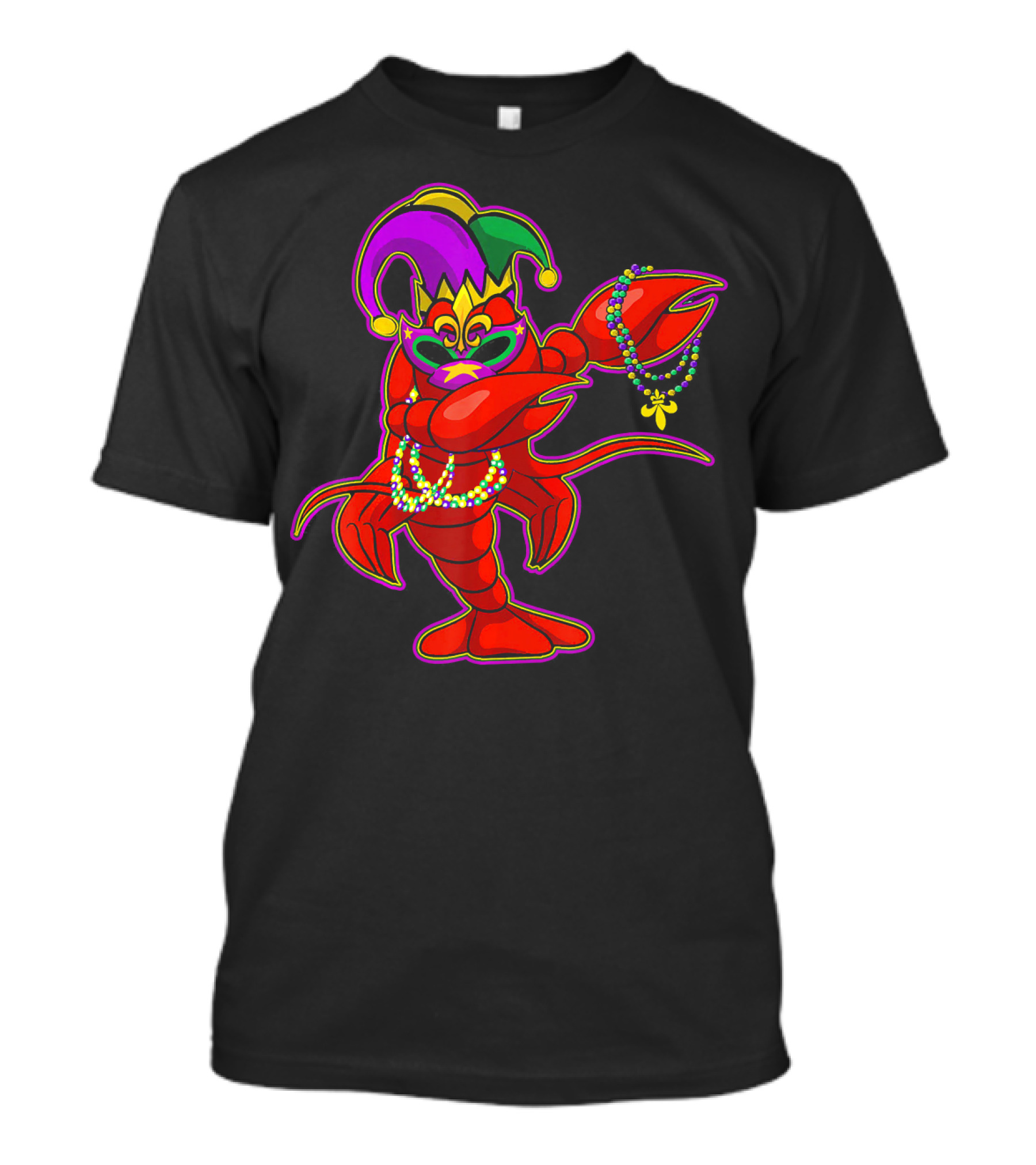 Dabbing Crawfish Mardi Gras Bead Jester Hat T-Shirt