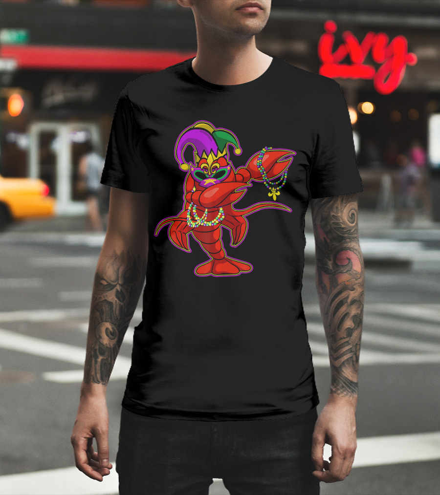 Dabbing Crawfish Mardi Gras Bead Jester Hat T-Shirt