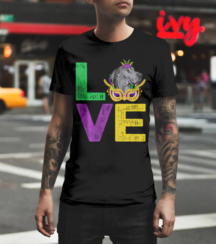 Love Cute Dane Dog Mardi Gras Dog Dad T-Shirt