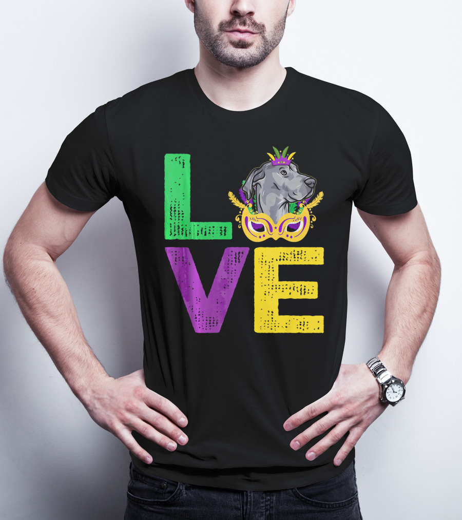 Love Cute Dane Dog Mardi Gras Dog Dad T-Shirt