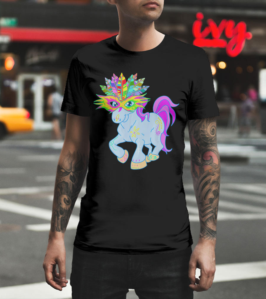 Mardi Gras Unicorn Mask Shrove Tuesday Horse T-Shirt