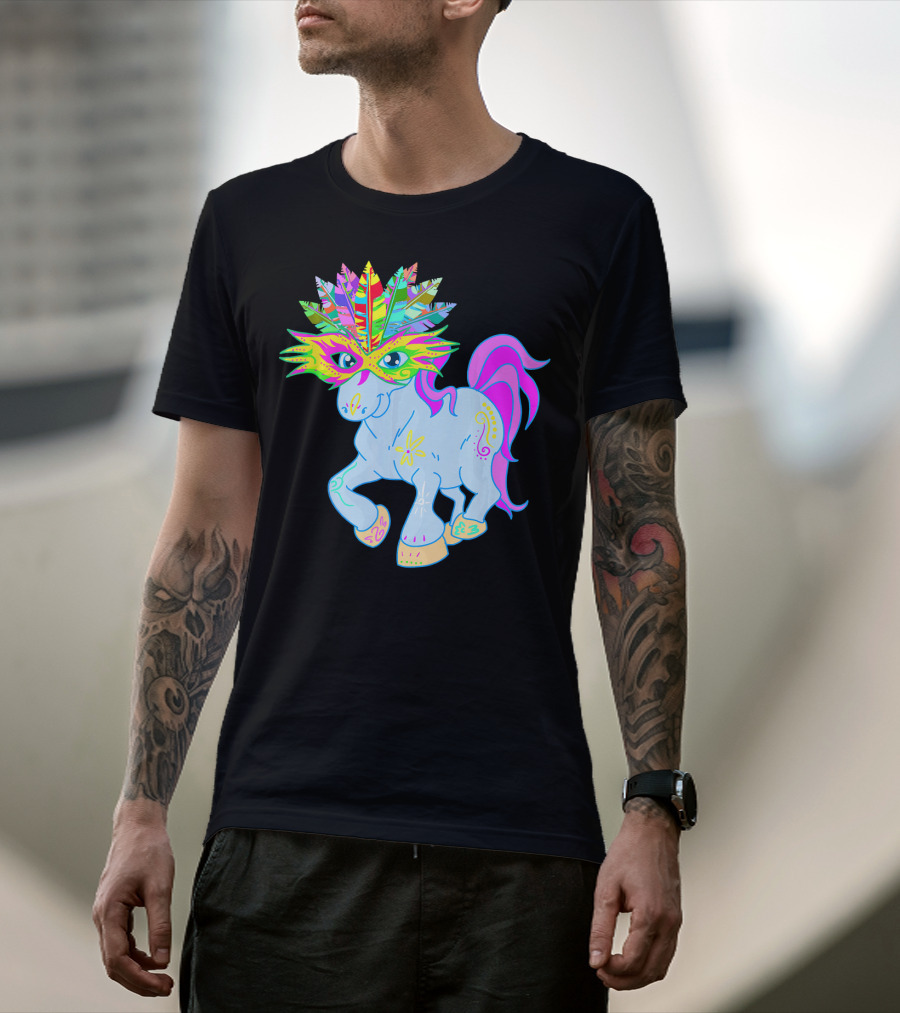 Mardi Gras Unicorn Mask Shrove Tuesday Horse T-Shirt