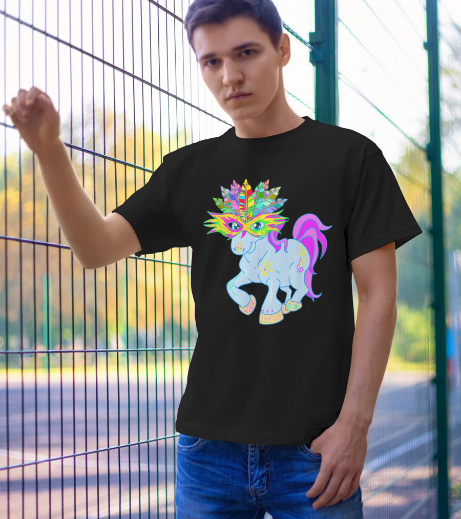Mardi Gras Unicorn Mask Shrove Tuesday Horse T-Shirt