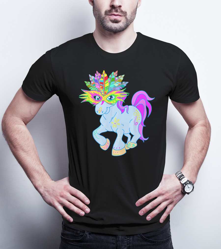 Mardi Gras Unicorn Mask Shrove Tuesday Horse T-Shirt