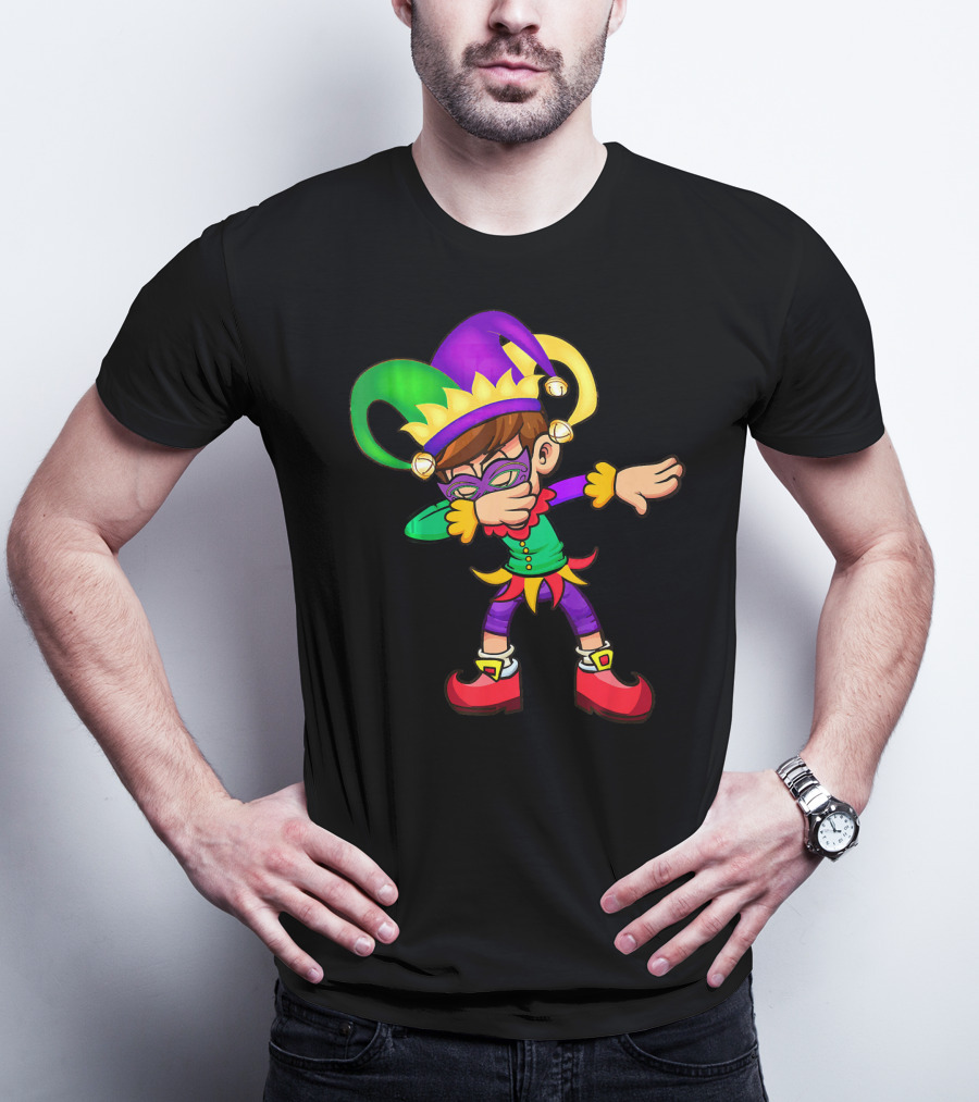 Mardi Gras New Orleans Funny Dabbing Jester Costume Vibrant Colors T-Shirt