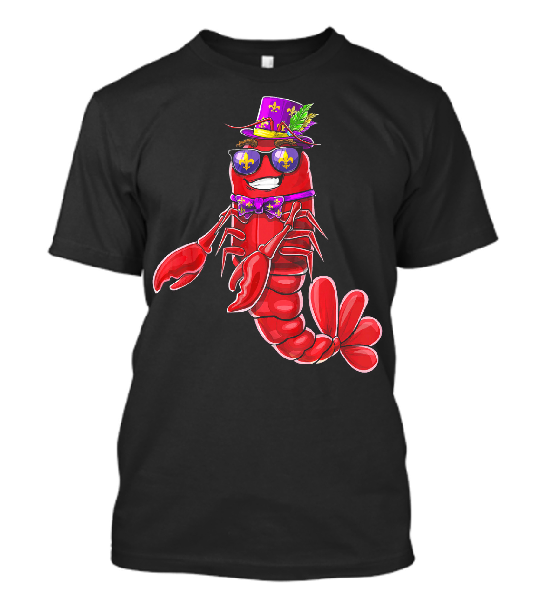 Flossing Crawfish In Mardi Gras Jester Hat With Beads And Fleur-de-lis Glasses T-Shirt