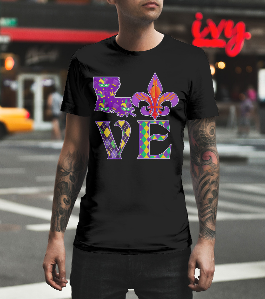 LOUISIANA MARDI GRAS LOVE FLEUR DE LIS CRAWFISH T-Shirt