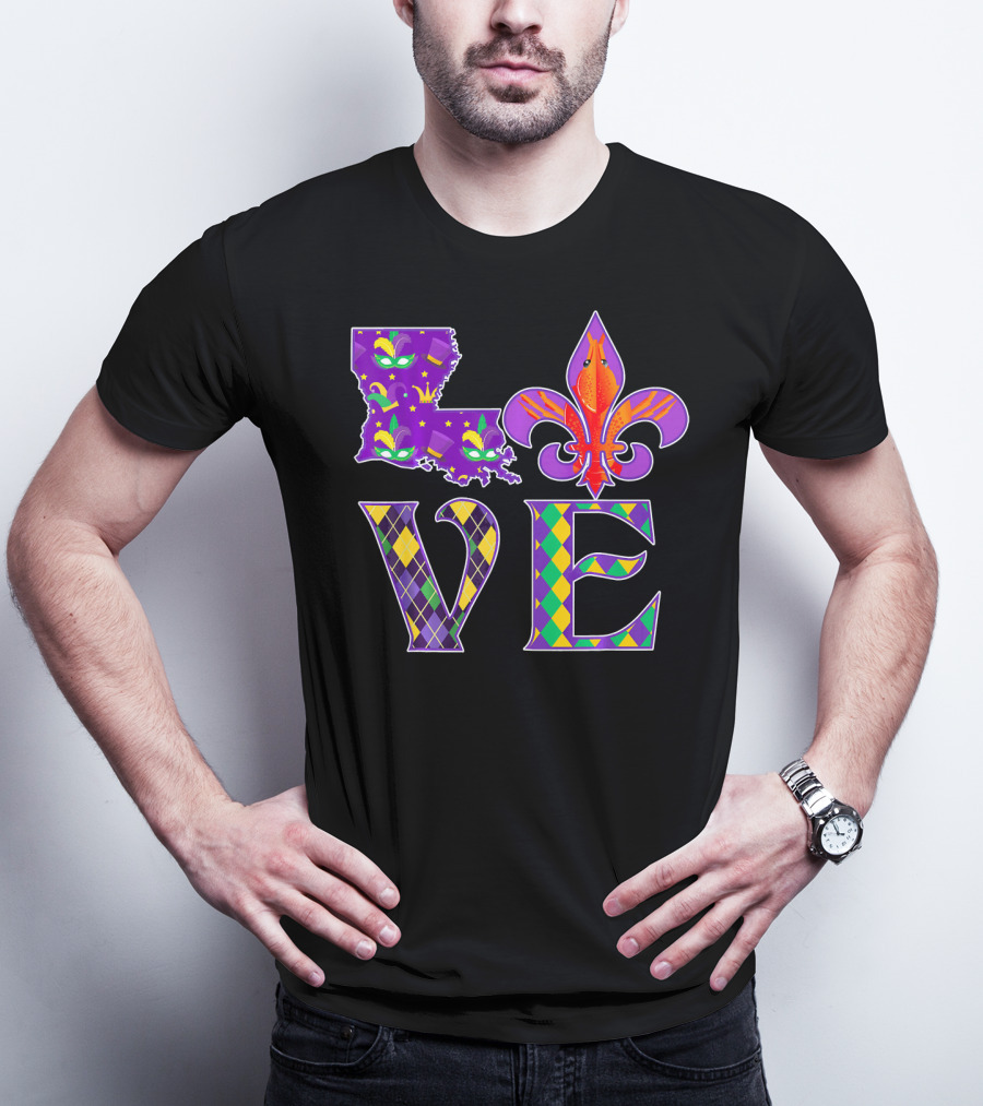 LOUISIANA MARDI GRAS LOVE FLEUR DE LIS CRAWFISH T-Shirt