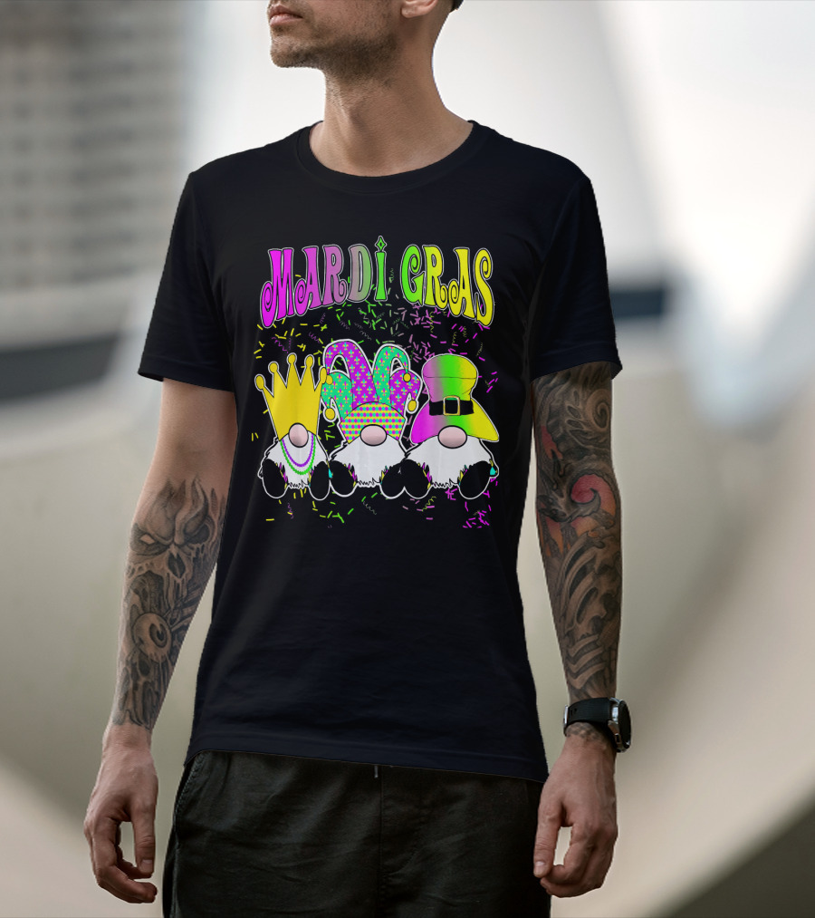 Mardi Gras Gnomes With Jester Hat And Crown T-Shirt