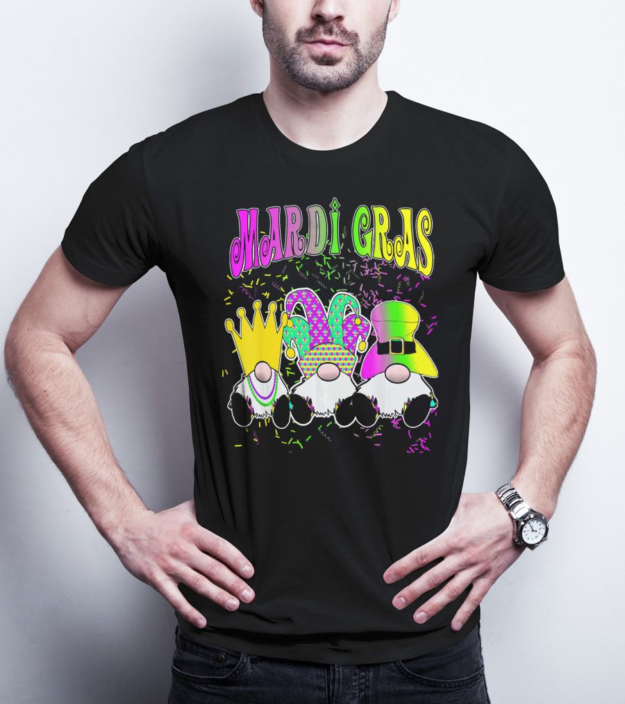 Mardi Gras Gnomes With Jester Hat And Crown T-Shirt
