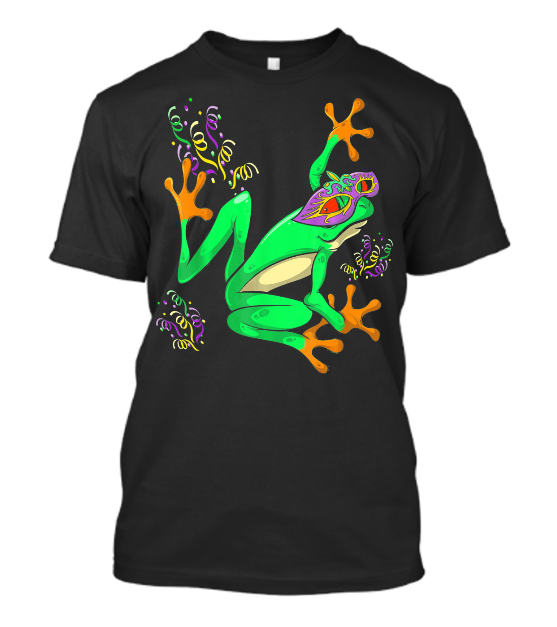 Frog In Mardi Gras Mask With Party Streamers T-Shirt
