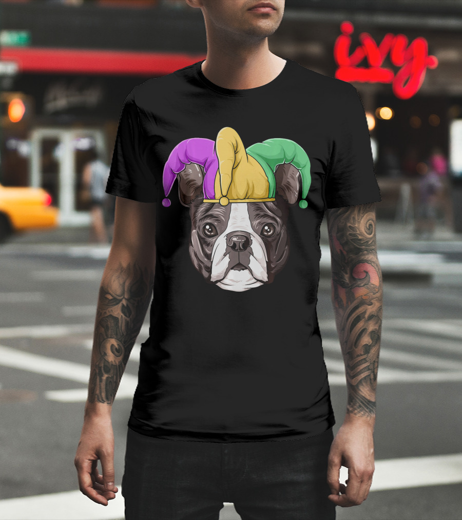 Mardi Gras Boston Terrier Jester Hat T-Shirt