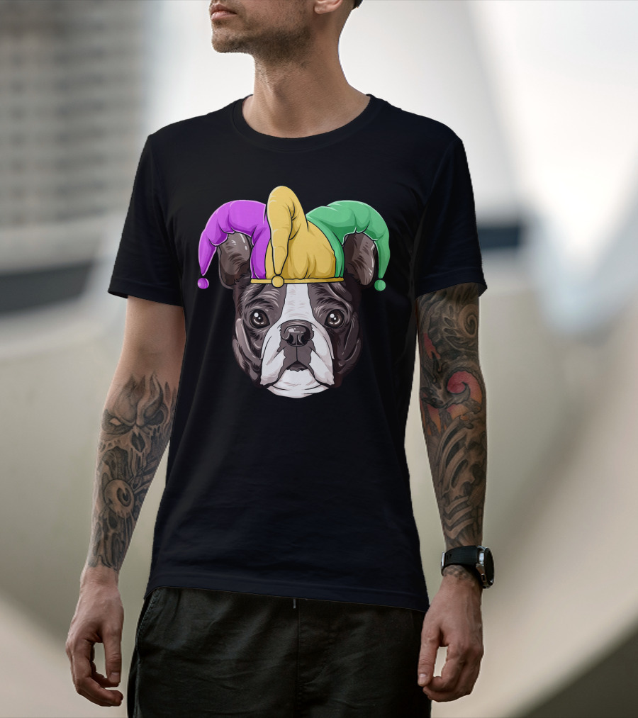 Mardi Gras Boston Terrier Jester Hat T-Shirt