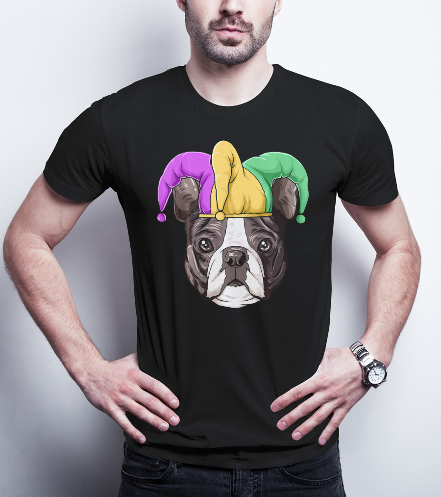 Mardi Gras Boston Terrier Jester Hat T-Shirt