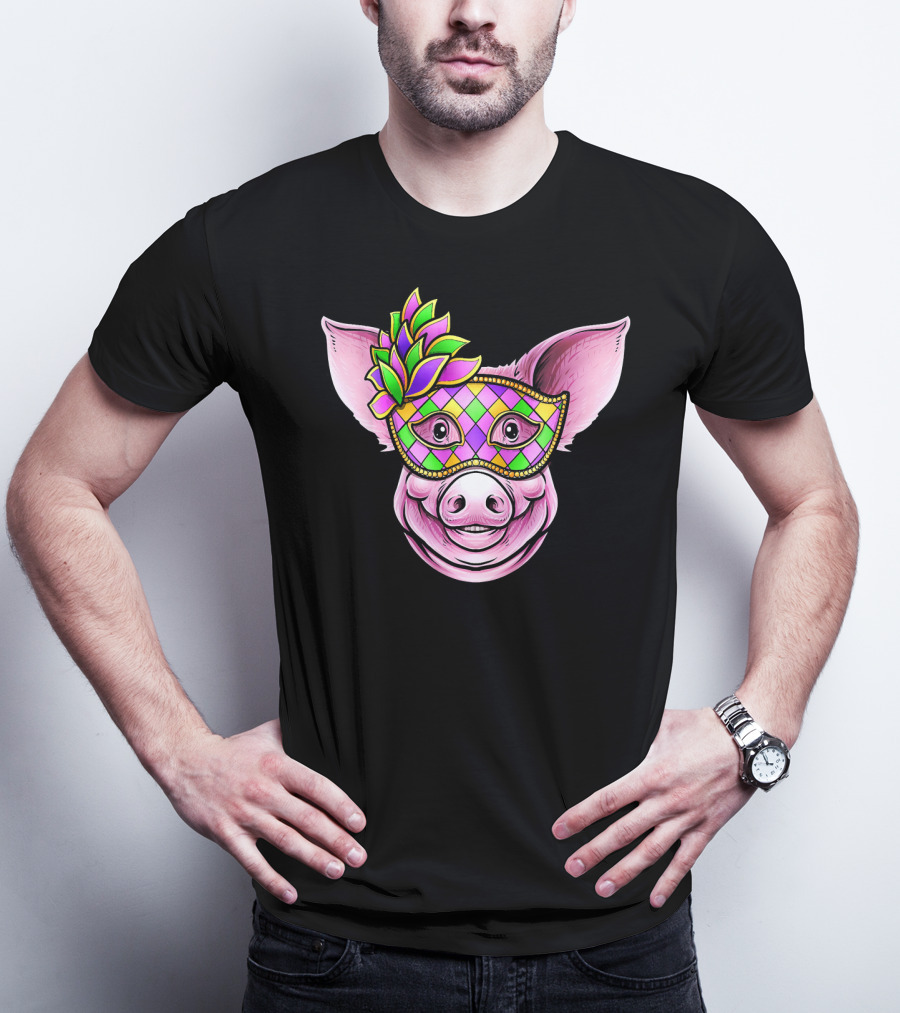 Piglet With Colorful Carnival Mask Happy Festival Face T-Shirt