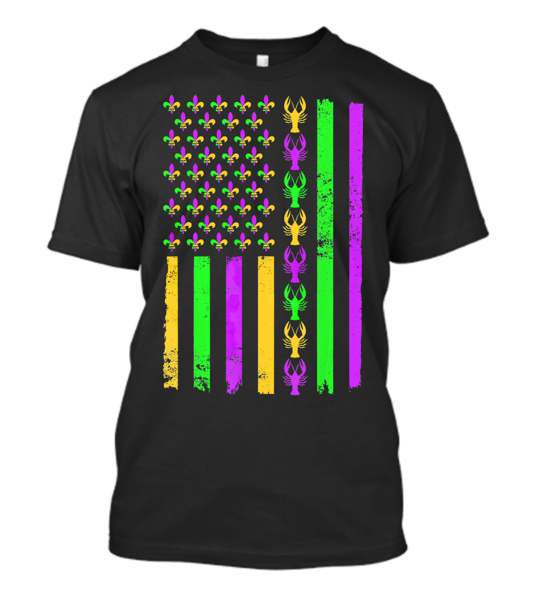 American Flag Fleur De Lis Crawfish Mardi Gras Colors T-Shirt