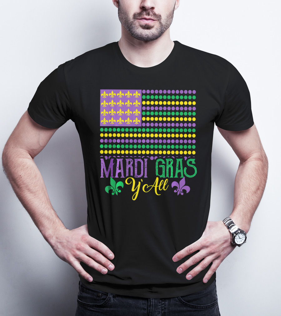 Mardi Gras Y'all American Style Flag Fleur-de-Lis T-Shirt