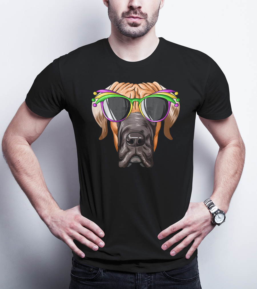 Great Dane Mardi Gras Carnival Mask Sunglasses T-Shirt
