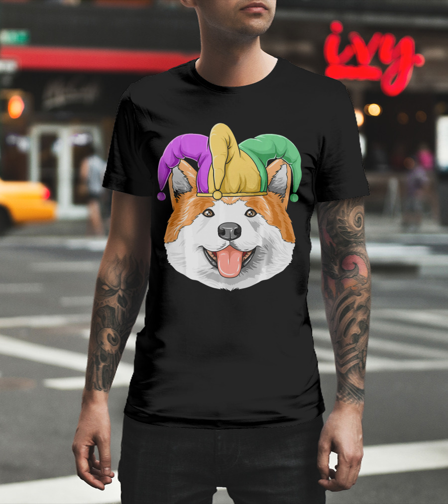 Mardi Gras Akita Jester Hat Carnival Akita T-Shirt
