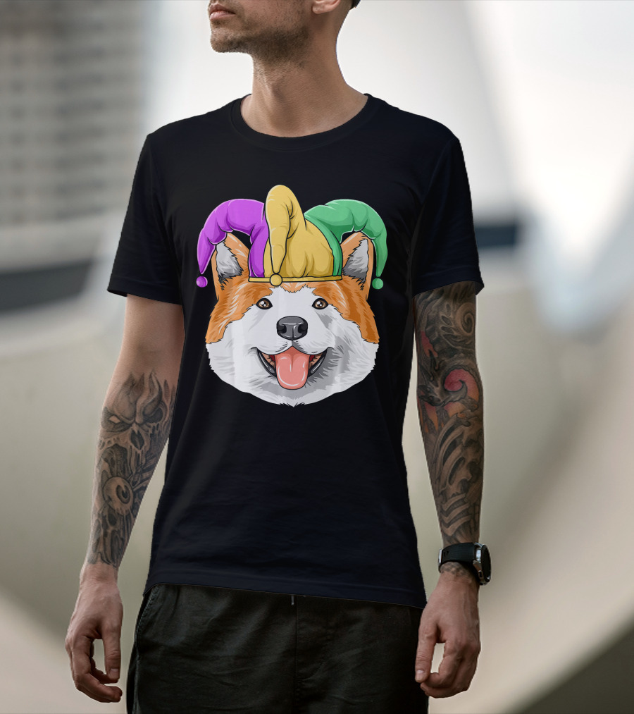 Mardi Gras Akita Jester Hat Carnival Akita T-Shirt