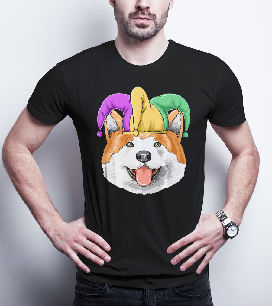 Mardi Gras Akita Jester Hat Carnival Akita T-Shirt