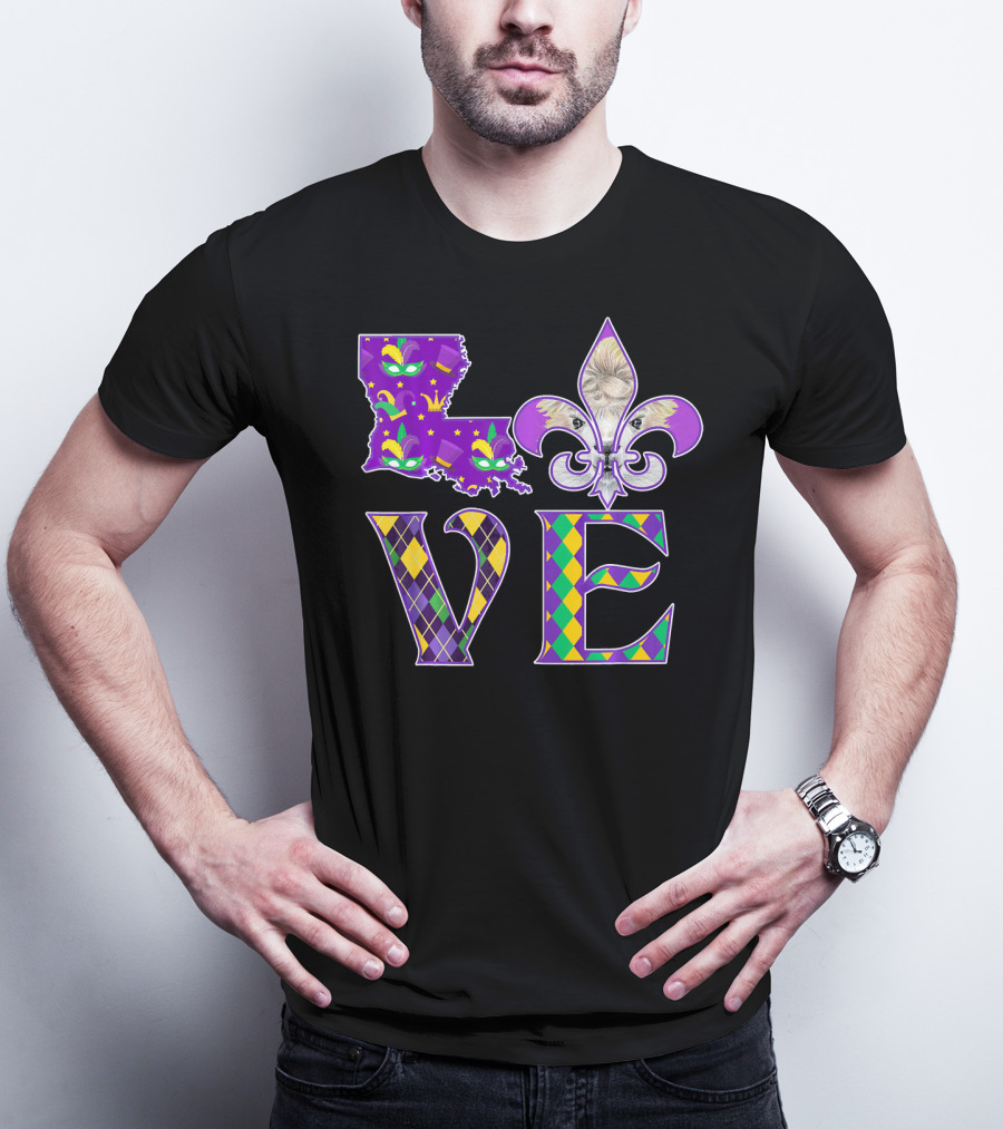LOVE Louisiana Mardi Gras Llama Fleur-de-Lis T-Shirt