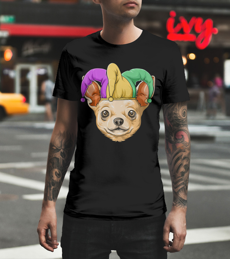 Mardi Gras Chihuahua Jester Hat Festival Carnival Dog T-Shirt