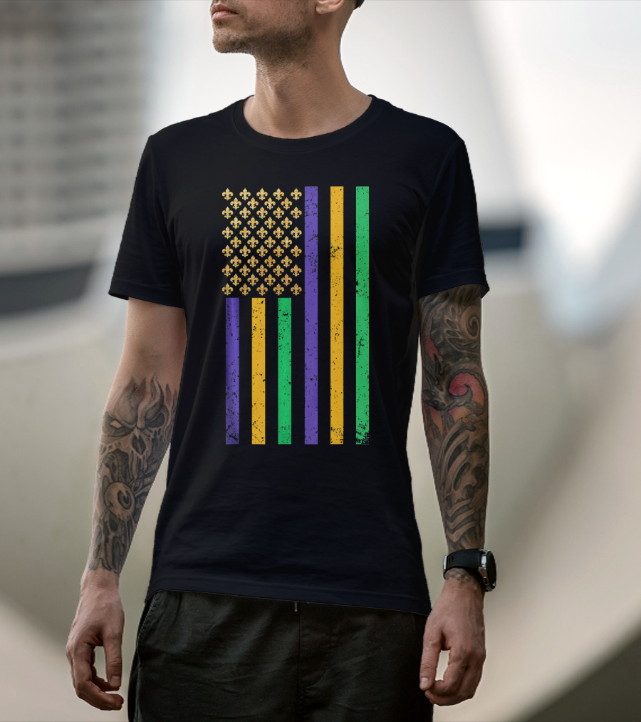 Mardi Gras American Flag Fleur-de-Lis Party Fun T-Shirt
