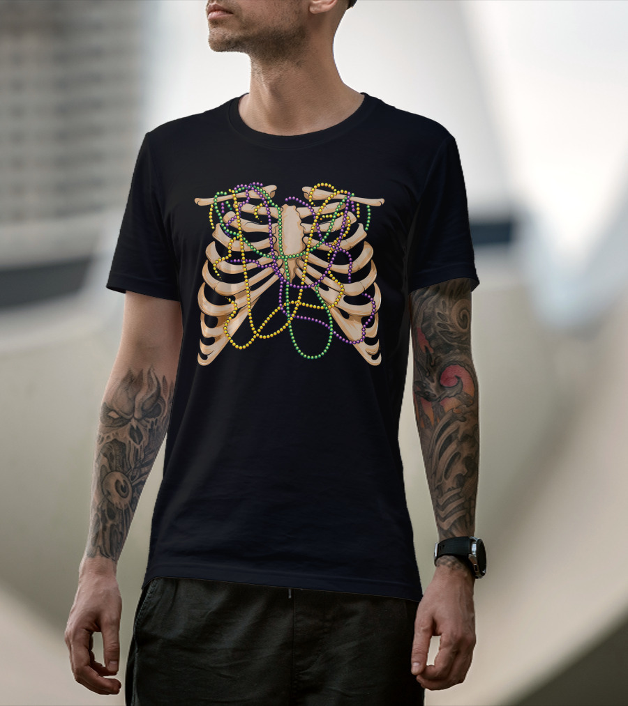 Mardi Gras Rib Cage Bone Skeleton Beads T-Shirt
