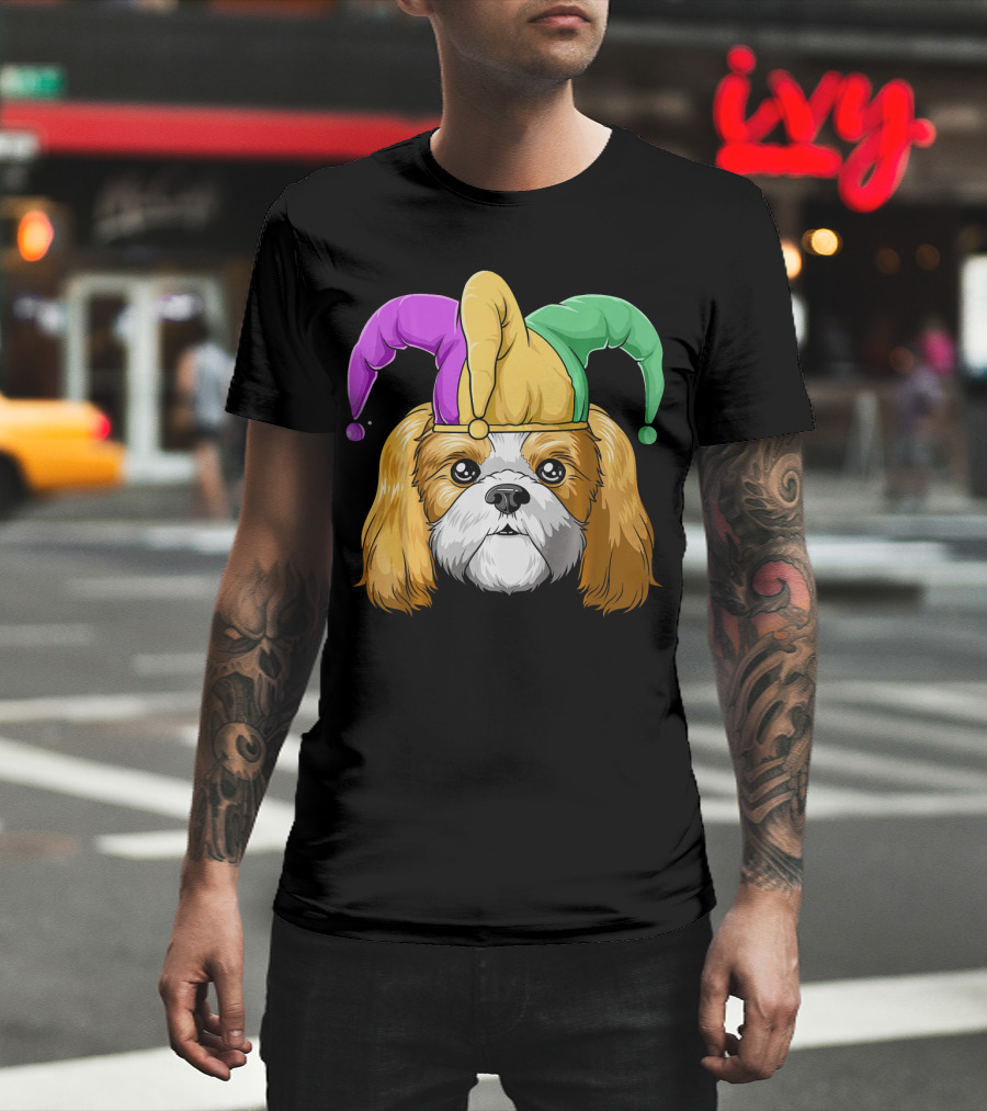 Mardi Gras Shih Tzu With Jester Carnival Hat T-Shirt