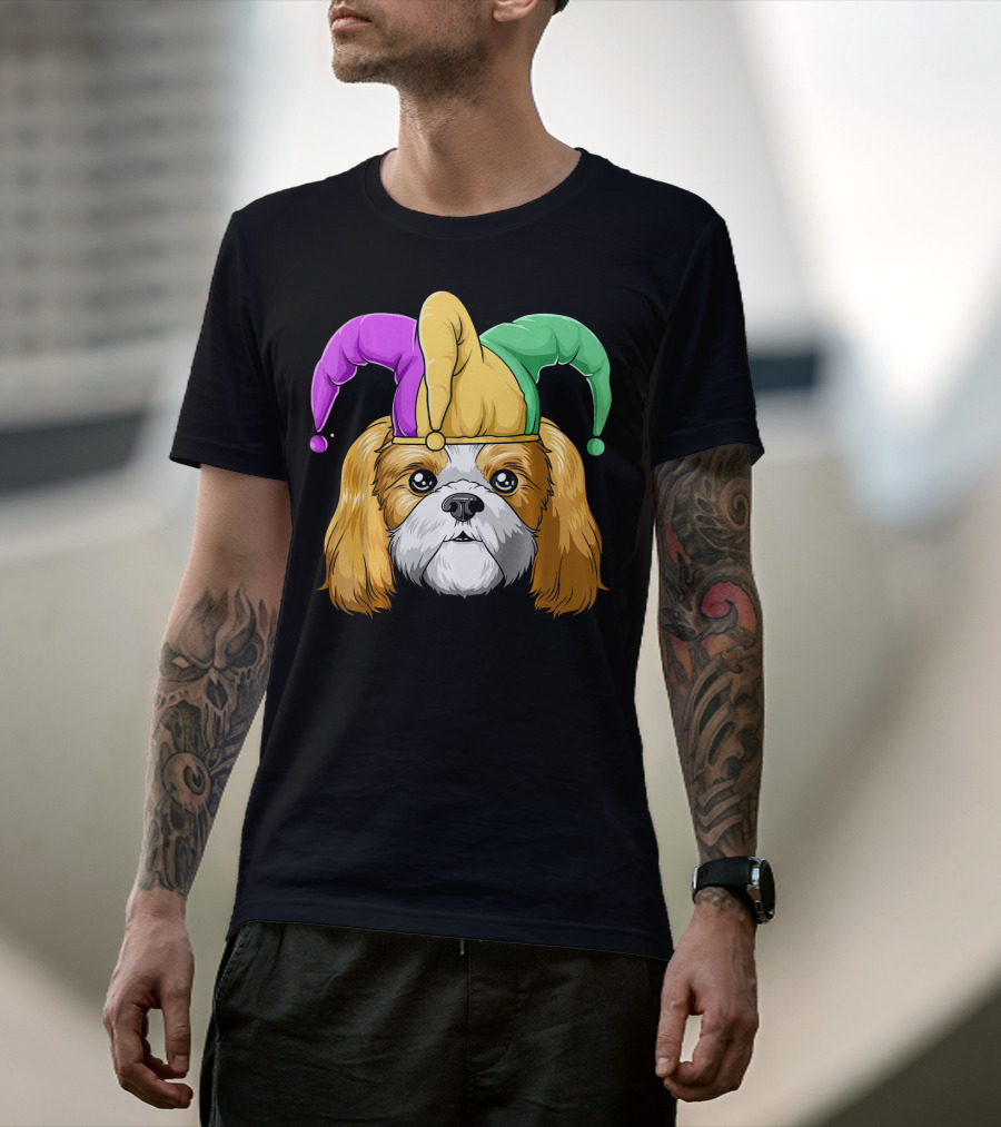Mardi Gras Shih Tzu With Jester Carnival Hat T-Shirt