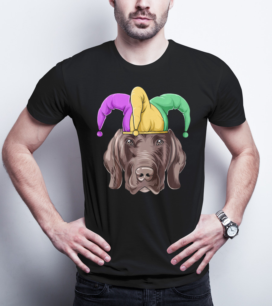 Mardi Gras Jester Dog Head Carnival Hat Pointer T-Shirt