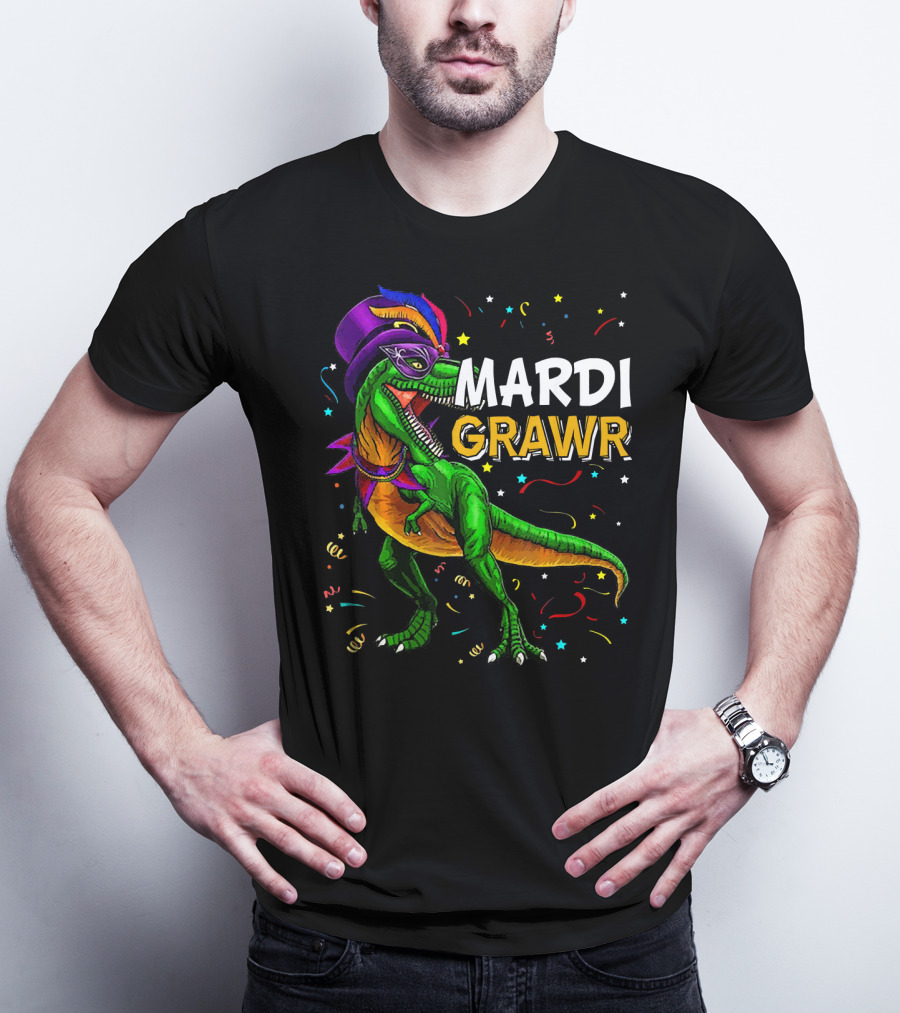 Mardi Grawr Dinosaur Mardi Gras Costume Party Fun T-Shirt
