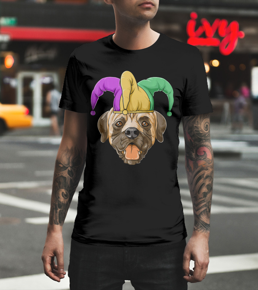 Mardi Gras Carnival Hat Mastiff With Jester Colors T-Shirt