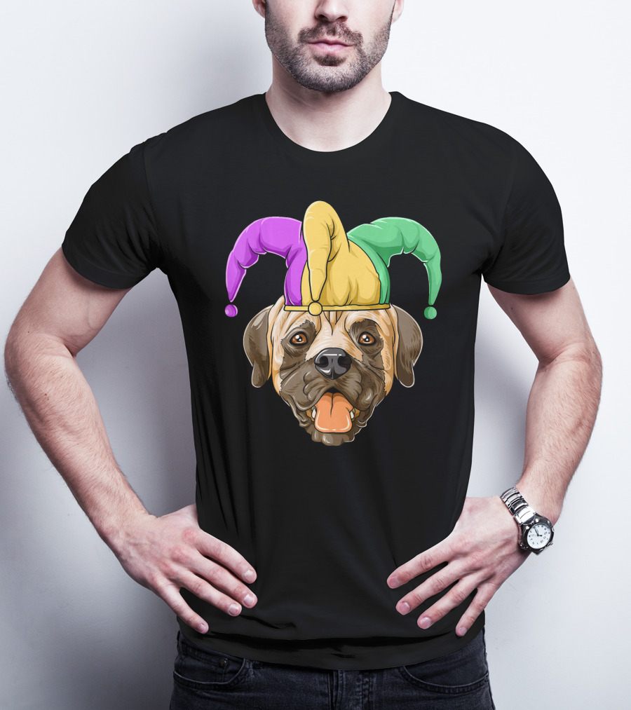 Mardi Gras Carnival Hat Mastiff With Jester Colors T-Shirt