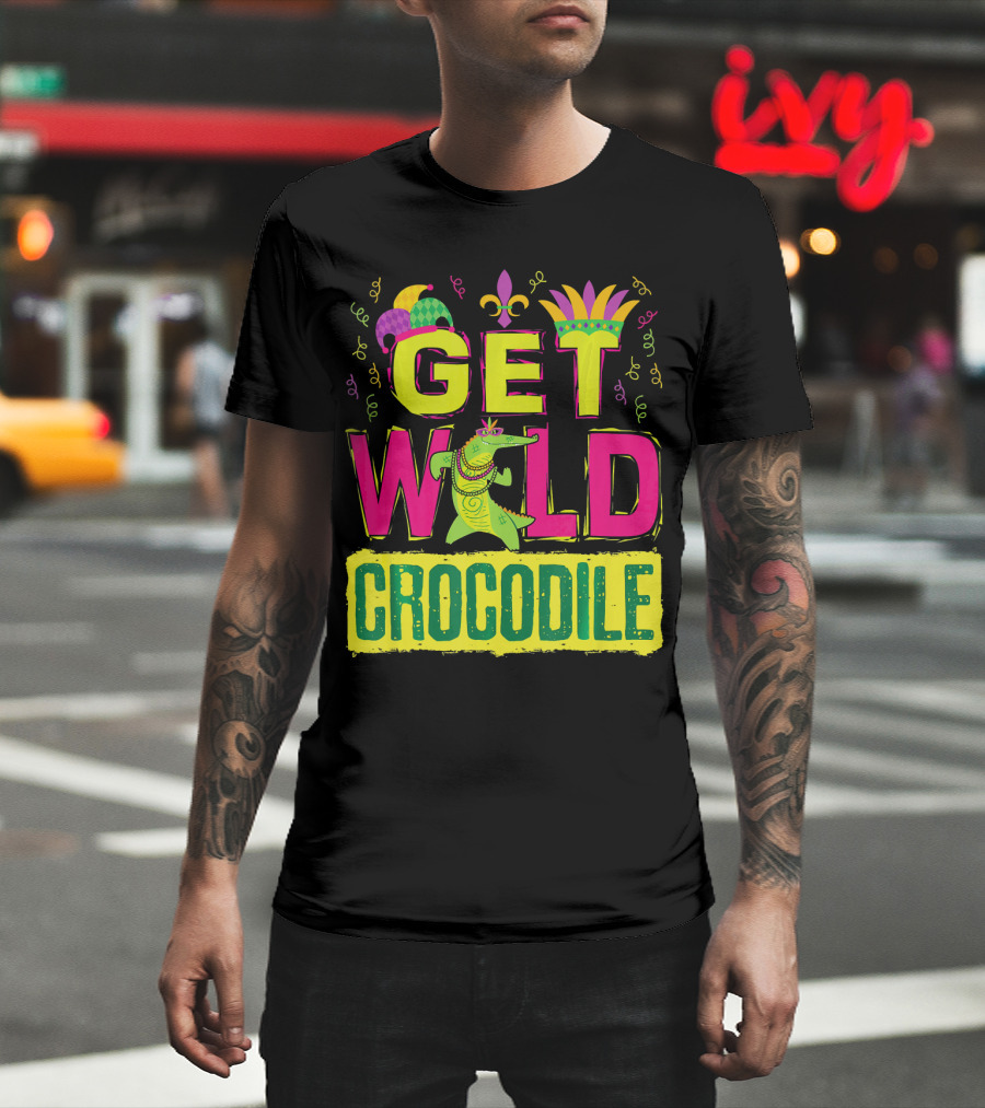 Get Wild Crocodile Mardi Gras Carnival Fleur-de-lis Festive Parade T-Shirt