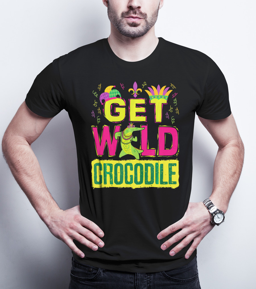 Get Wild Crocodile Mardi Gras Carnival Fleur-de-lis Festive Parade T-Shirt