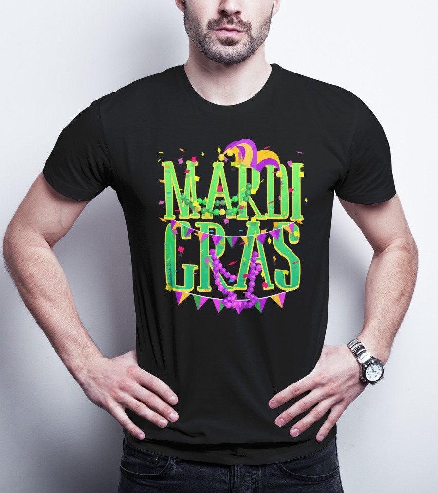 Mardi Gras Festive Beads And Party Hat T-Shirt