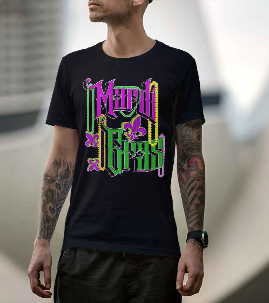 Mardi Gras Vintage Beads Fleur De Lis Carnival Costume T-Shirt