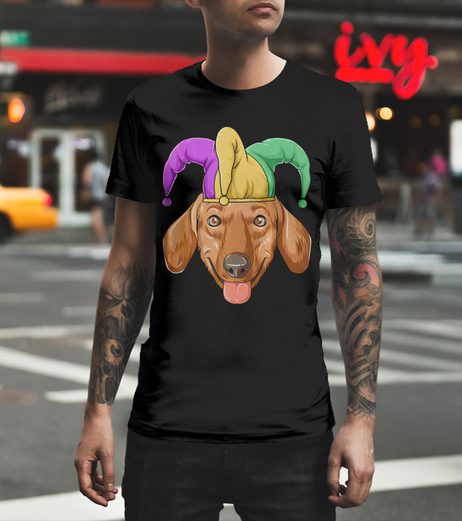 Mardi Gras Dachshund Carnival Jester Hat T-Shirt