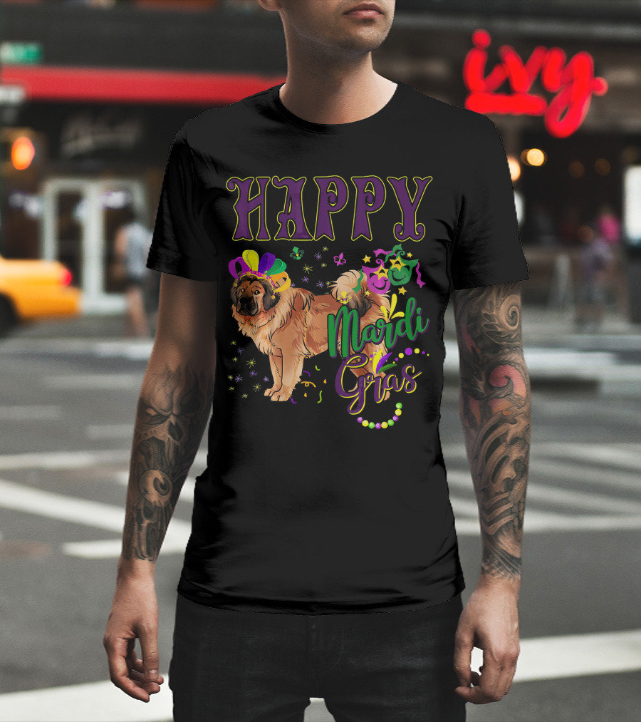 Happy Mardi Gras Tibetan Mastiff Beads And Masks T-Shirt