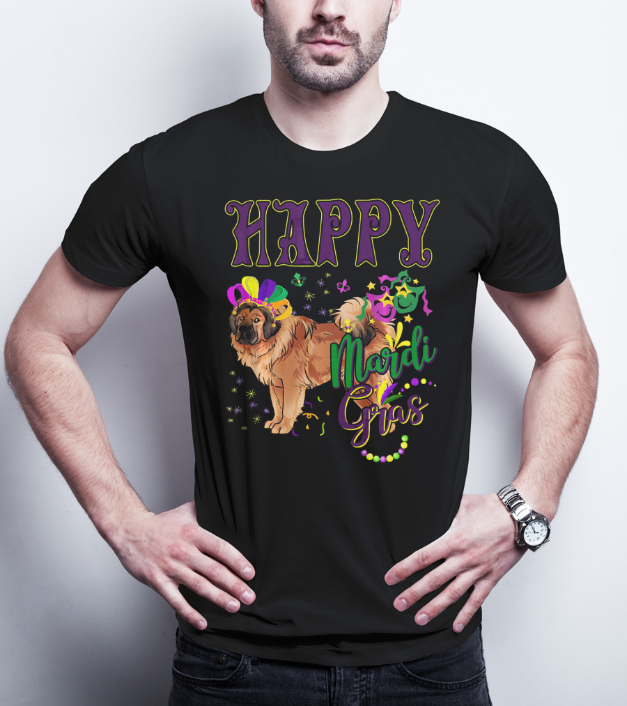 Happy Mardi Gras Tibetan Mastiff Beads And Masks T-Shirt