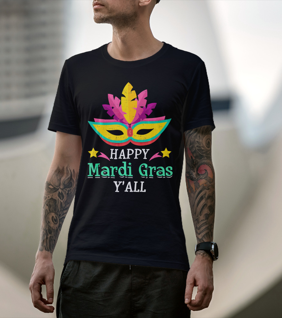 Happy Mardi Gras Y'All Mask Stars T-Shirt