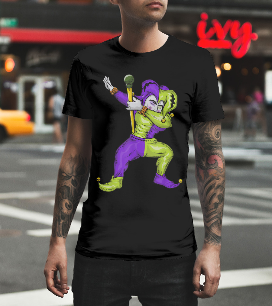 Mardi Gras Dabbing Jester In Purple And Green Carnival T-Shirt