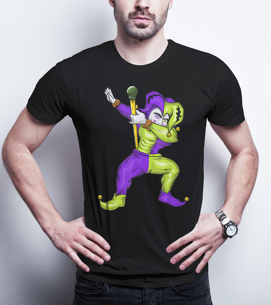 Mardi Gras Dabbing Jester In Purple And Green Carnival T-Shirt