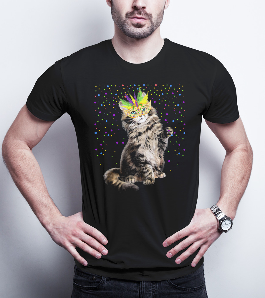 Mardi Gras Cat Mask Party In New Orleans T-Shirt
